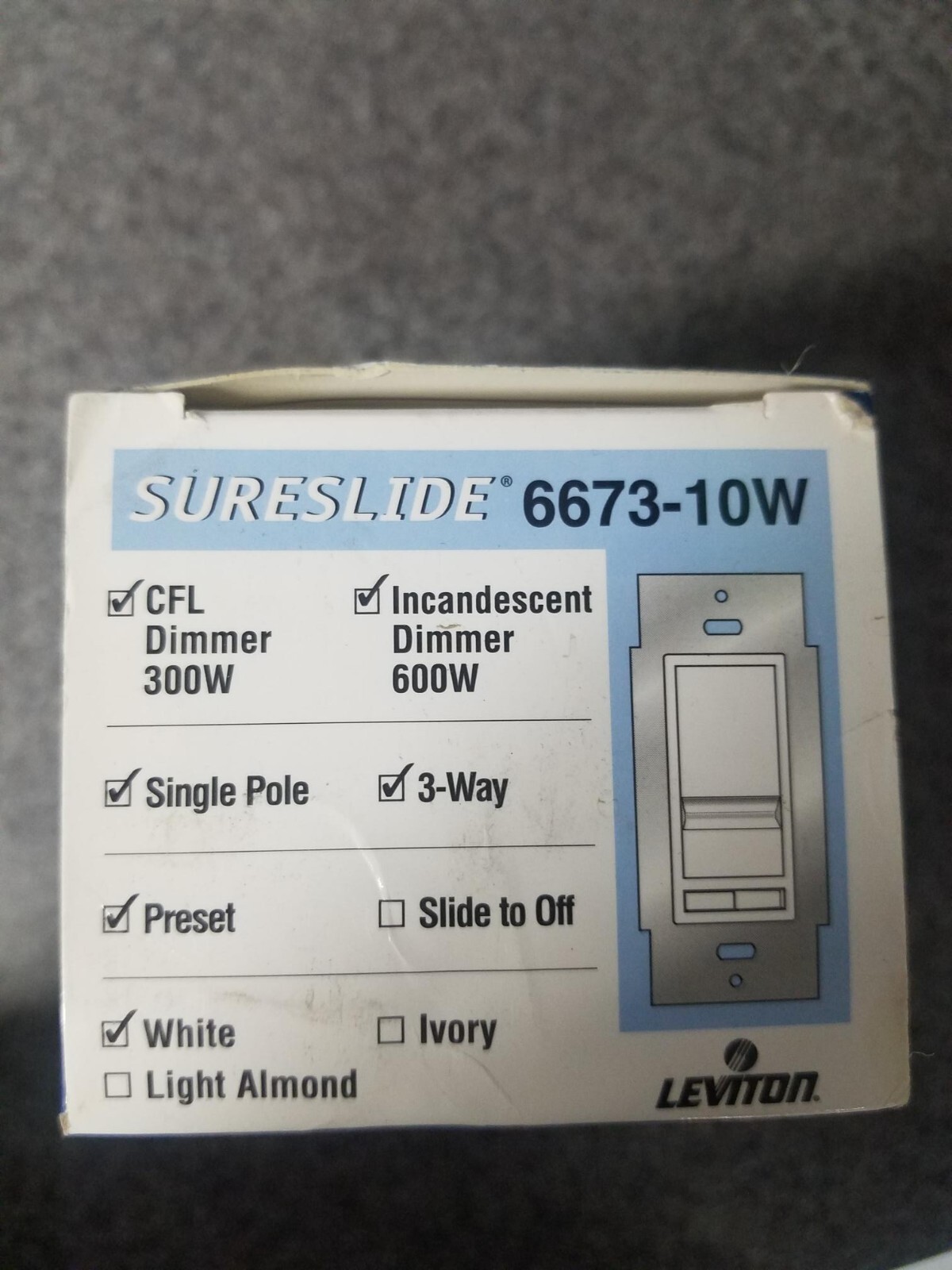 Leviton 6673-10w Dimmable CFL and Incandescent SureSlide Dimmer Switch ...