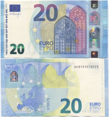 EU European Union France 20 Euro 2015 UNC, prefix UF, printer code ...