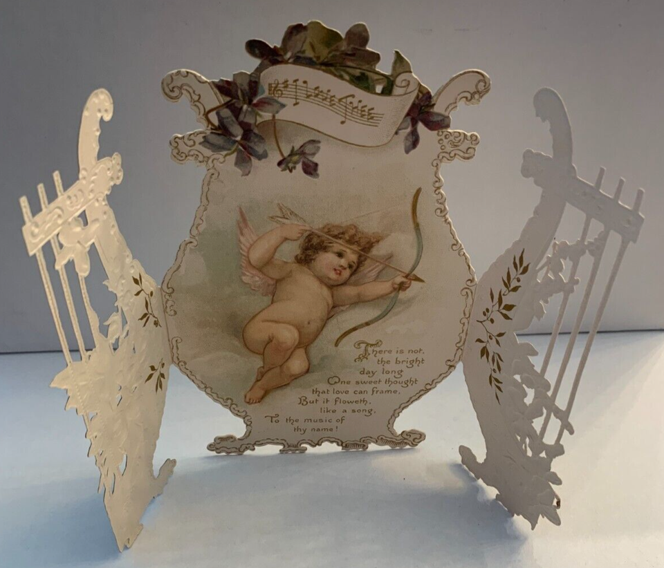 LOVE'S MUSIC, cupid in harp instrument, Brundage, Valentine, R. Tuck ...