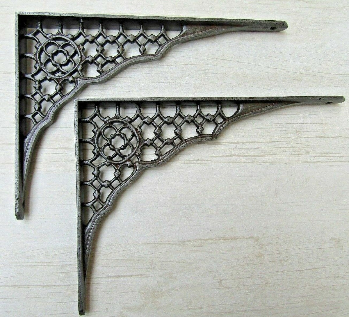 Large Wrought Iron Shelf Brackets CAST IRON ROMAN HOOK | ORNATE | WOOD