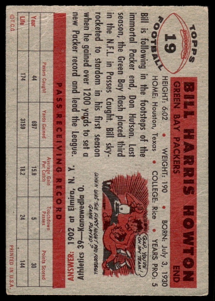 1956 Topps Billy Howton Green Bay Packers #19 | eBay