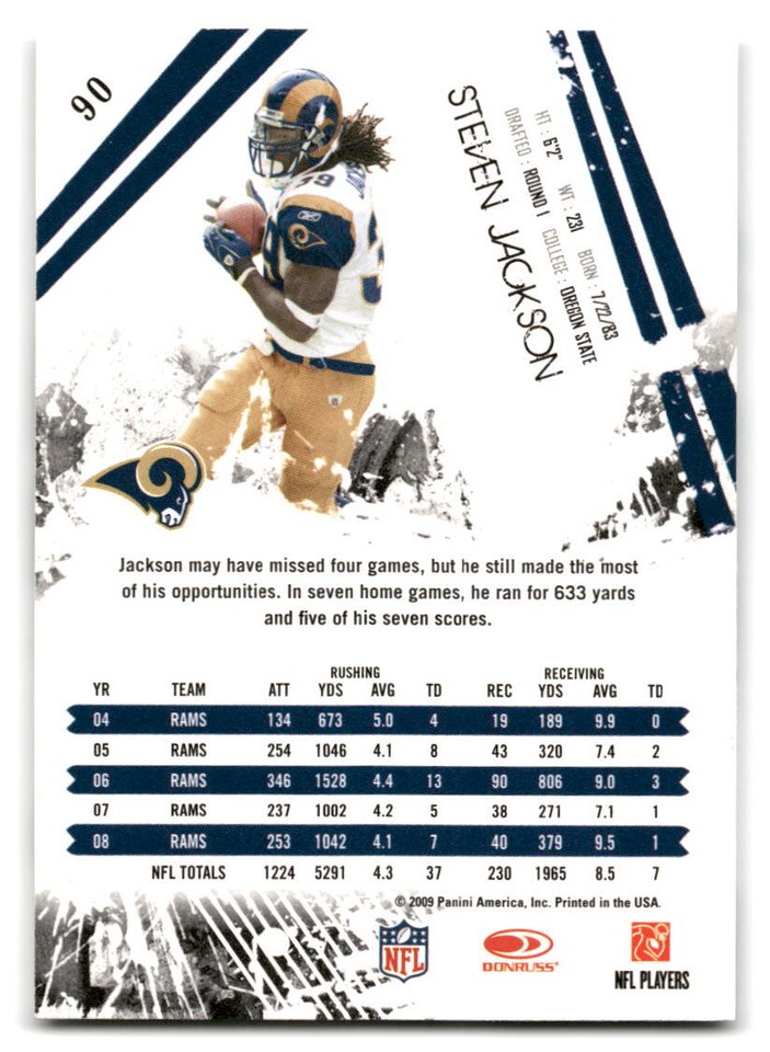 Steven Jackson 2009 Donruss Rookies & Stars FOOTBALL #90 St. Louis Rams ...
