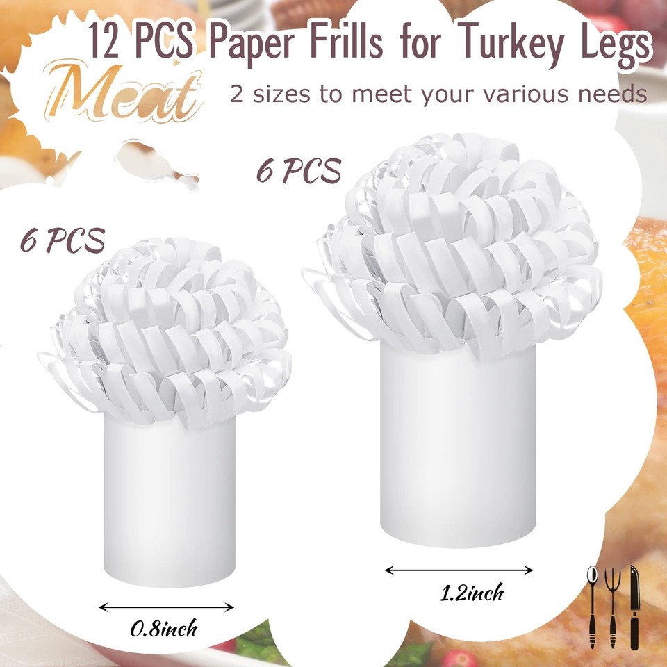 12 Pcs Paper Frills Decorative Holders for Turkey Legs Chops White ...