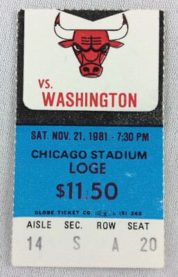NBA 1981 11/21 Washington Bullets at Chicago Bulls Ticket Stub-Rick ...