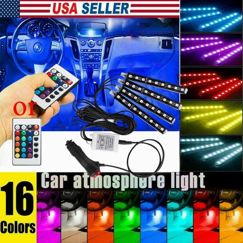 LED RGB Car auto Atmosphere Neon Lamp Light Strips Color Change Remote ...