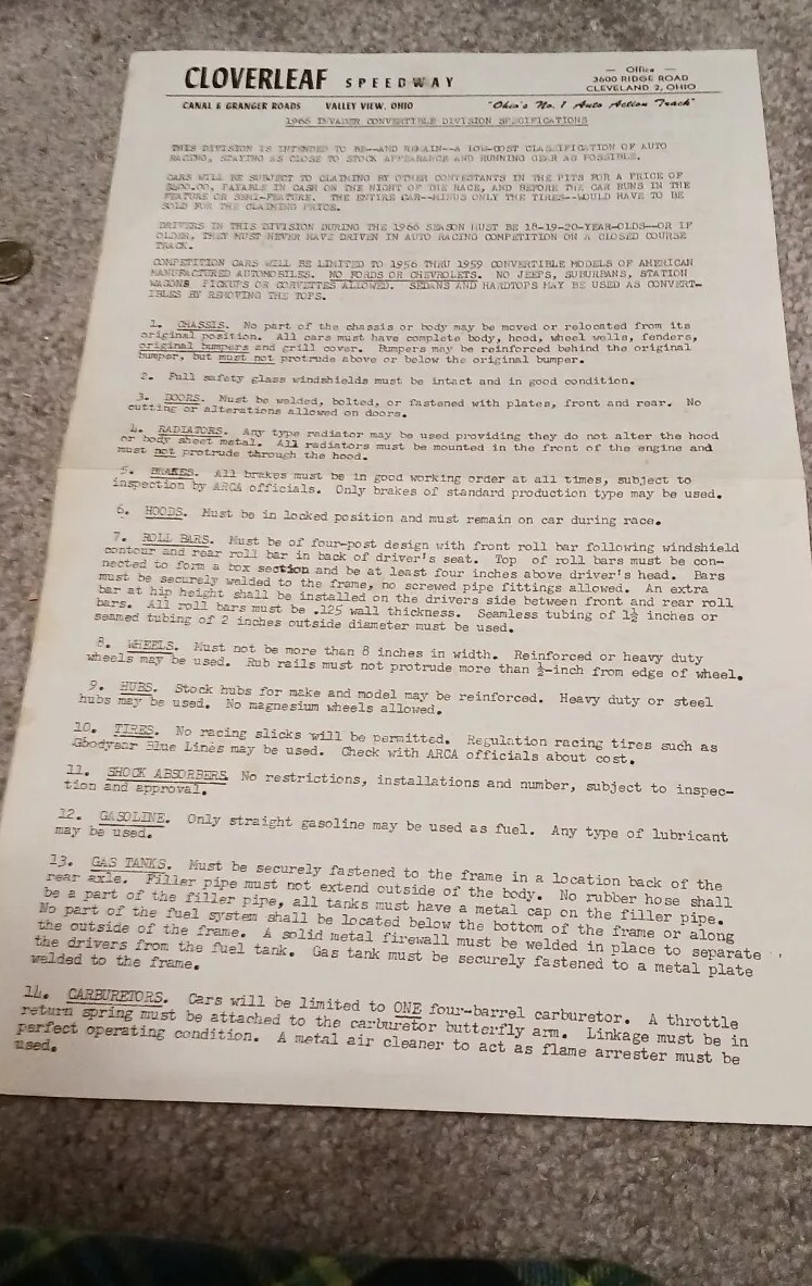 Cloverleaf Speedway Valley View Ohio 1966 Invader Convertible Division ...