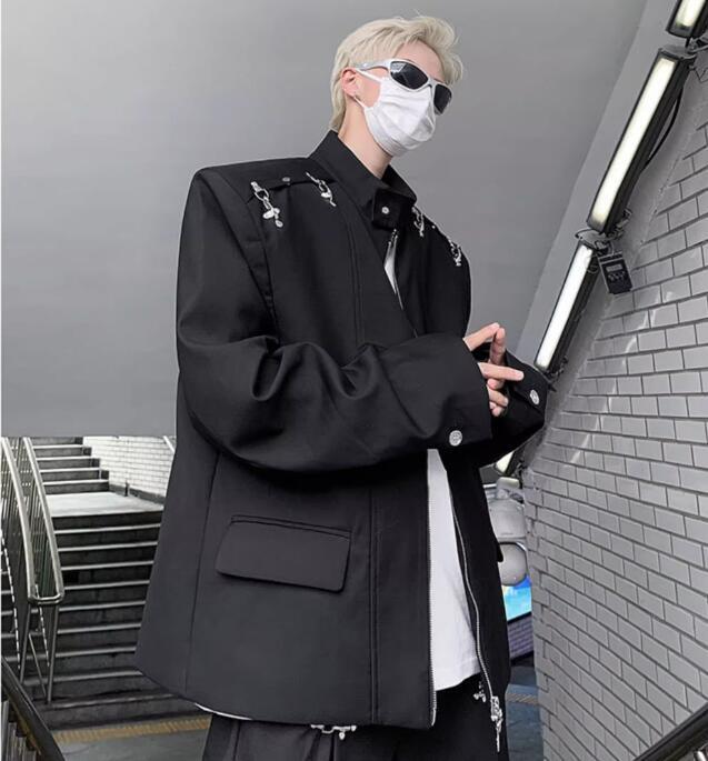 Men's Autumn New Fashion Stand Collar Long Sleeve Loose Metal Decor ...