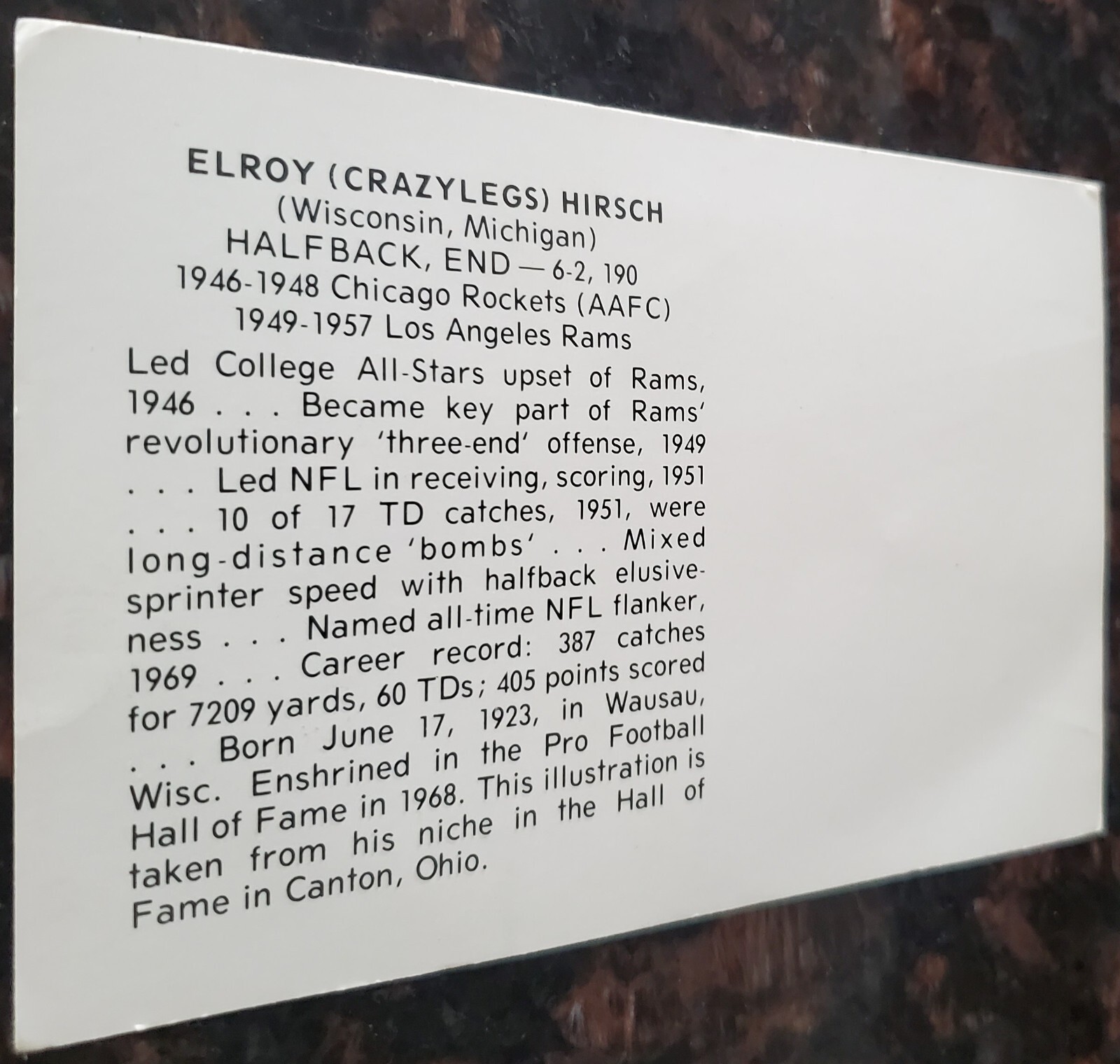 Elroy 'Crazy Legs' Hirsch Autograph Los Angeles Rams NFL HOF Art Card ...