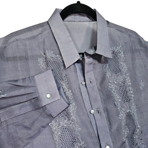 Barong Tagalog Philippino Formal Dress Shirt Mens XL Sheer Embroidered ...
