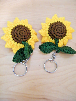 UNIQUE NEW HAND CRAFTED KNIT SUNFLOWER KEYS RINGS..GIFT ITEMS | eBay