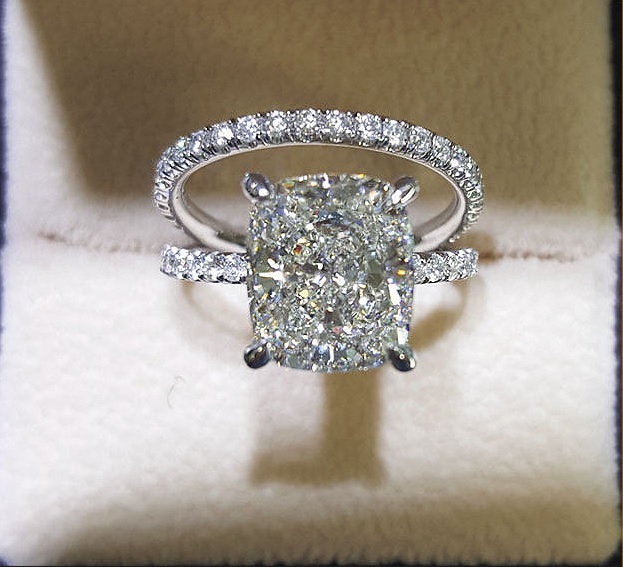 3.00 Ct Cushion Cut Diamond U-Setting Engagement Ring w/ Band E,VVS2 ...