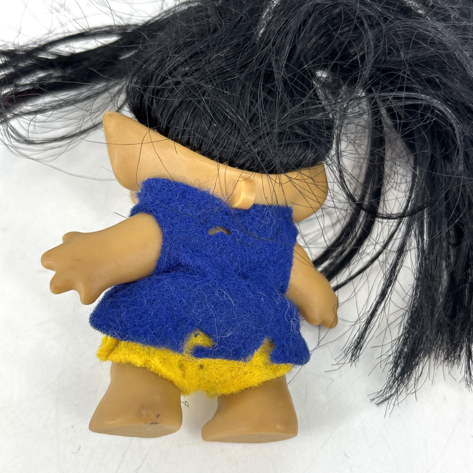 Vtg Troll Doll Rooted Extra Long Black Hair Bug Eyes 3”- 7” W/Hair ...