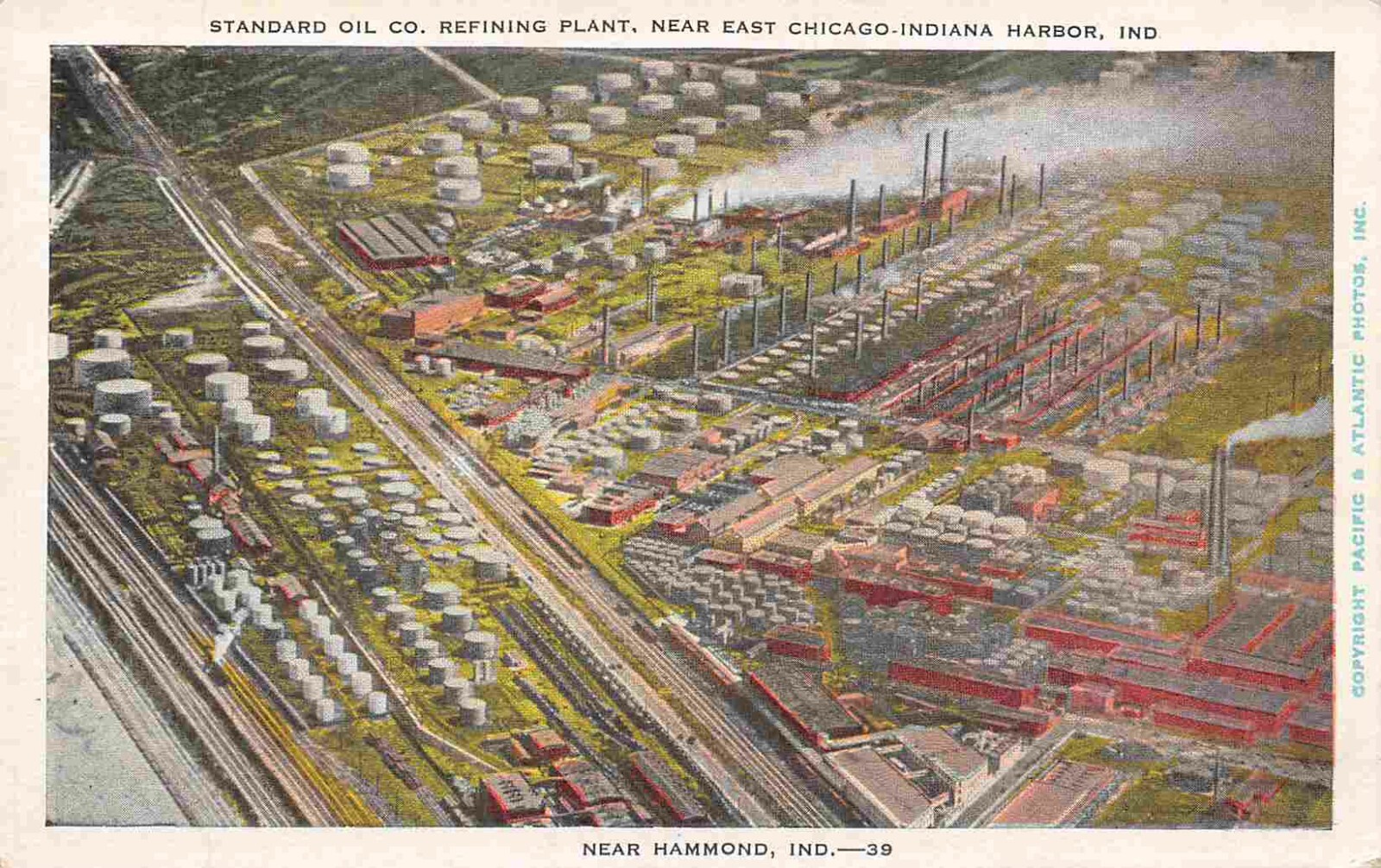 Standard Oil Refinery Aerial View East Chicago Gary Indiana 1940s linen ...