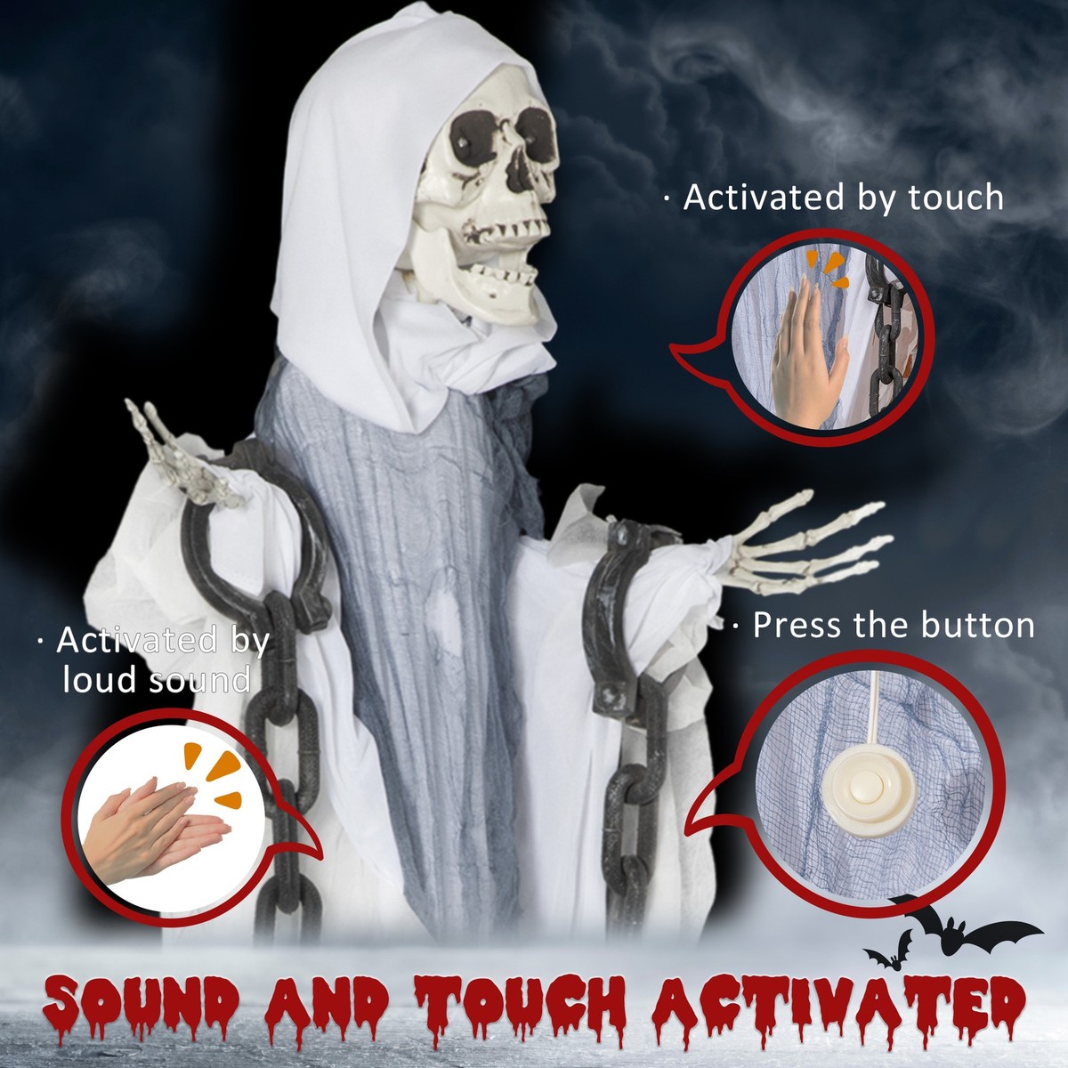 Halloween Decorations JOYIN 59" Hanging Animated Grim Reaper Halloween ...