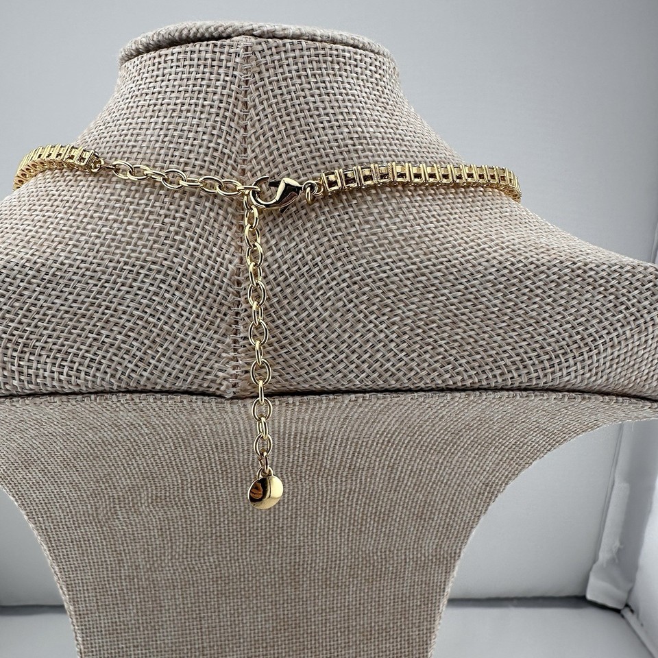 Baublebar Bennet Crystal Tennis Statement Necklace Gold Tone Stackable ...