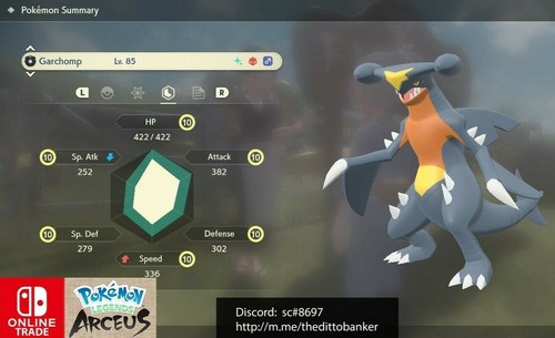 Pokemon Legends Arceus SHINY GARCHOMP LV.85 ALPHA MAX Effort Levels ...