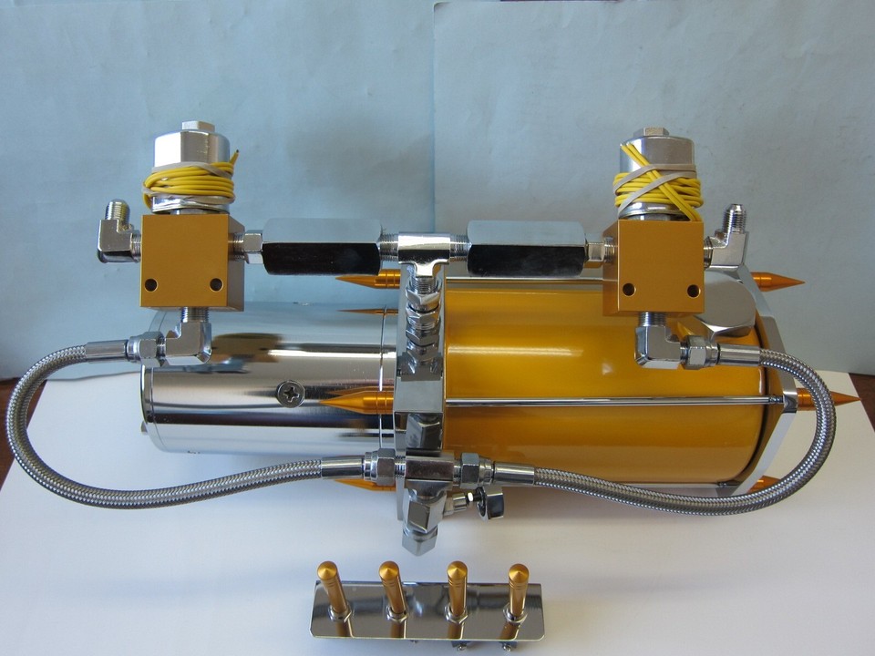 Lowrider Hydraulics orange yellow & chrome pump setup kit, clean look ...