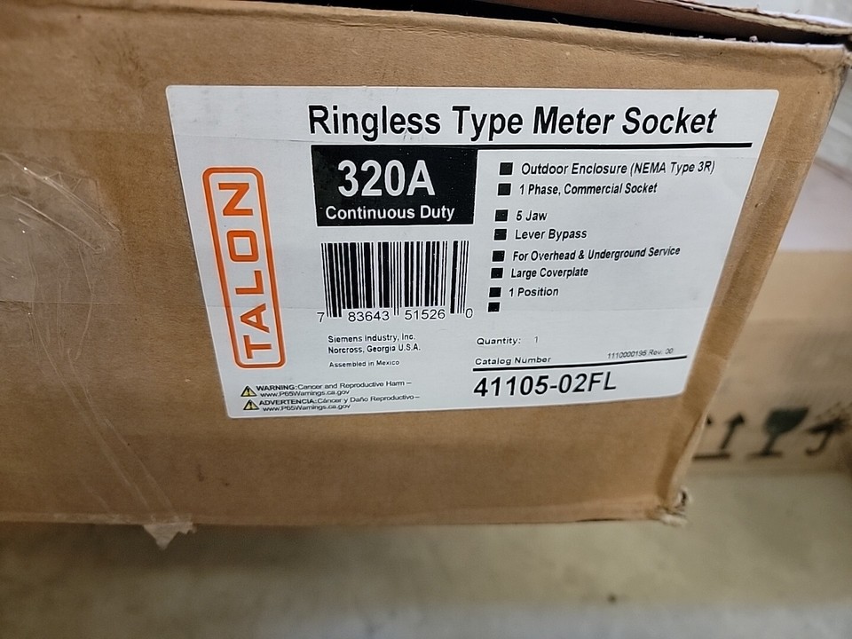 Siemens/Talon Lever Bypass Meter Socket 400 amp 120/240v stainless ...