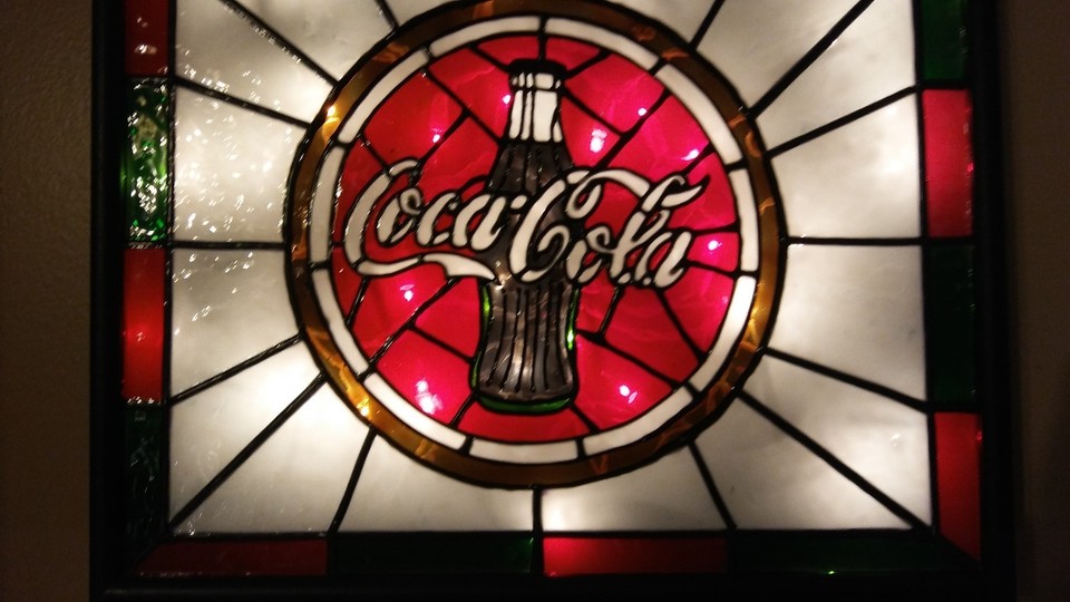Coca Cola Inspired Sign Stained Glass Look Lighted Hand Painted | eBay