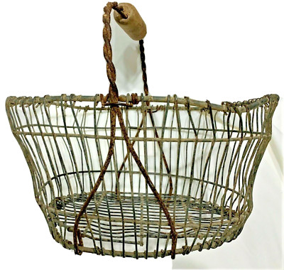 Primitive Egg (CLAM) Gathering Basket Heavy Metal Wire With Wood Bail ...