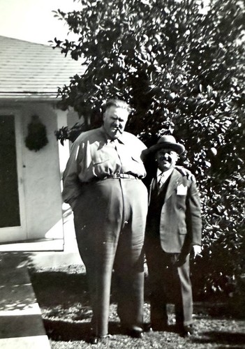 Giant Fat Man w Small Friend VTG 1940s Photo Strange Oddity Large Belly ...