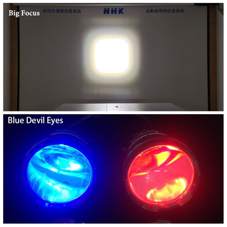 NHK Laser LED Projector Lens Red/Blue Devil Eyes H4 H7 9005 High Beam ...