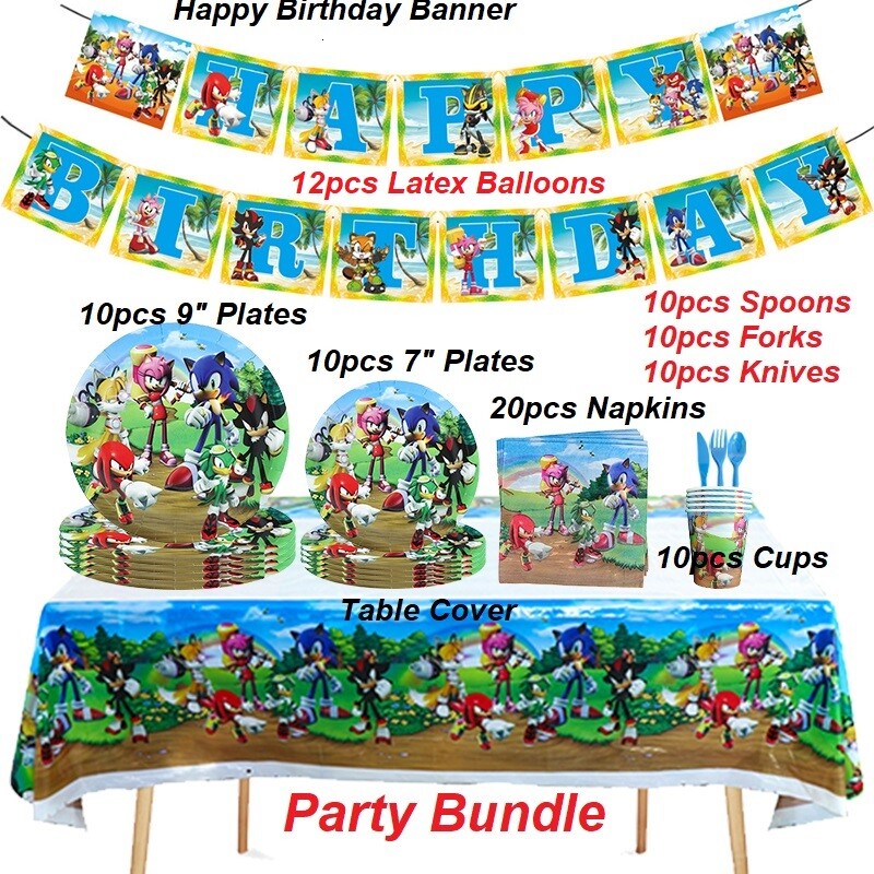 Sonic Hedgehog Birthday Party Decors Tablecloth Balloons Flag Tableware ...