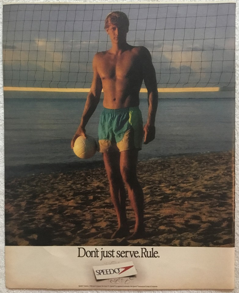 1989 Speedo Retro Magazine Print Ad, Sexy Hunk Beach Volleyball, Gay ...