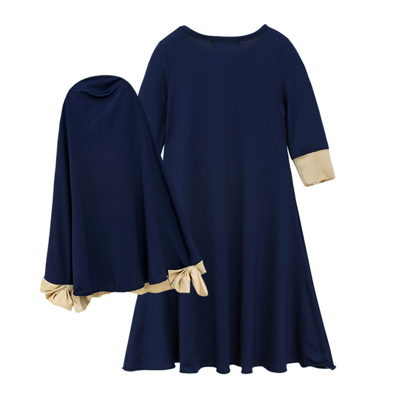 Muslim Kids Girls Prayer Dress Burka Scarf Hijab Set Islamic Kaftan ...