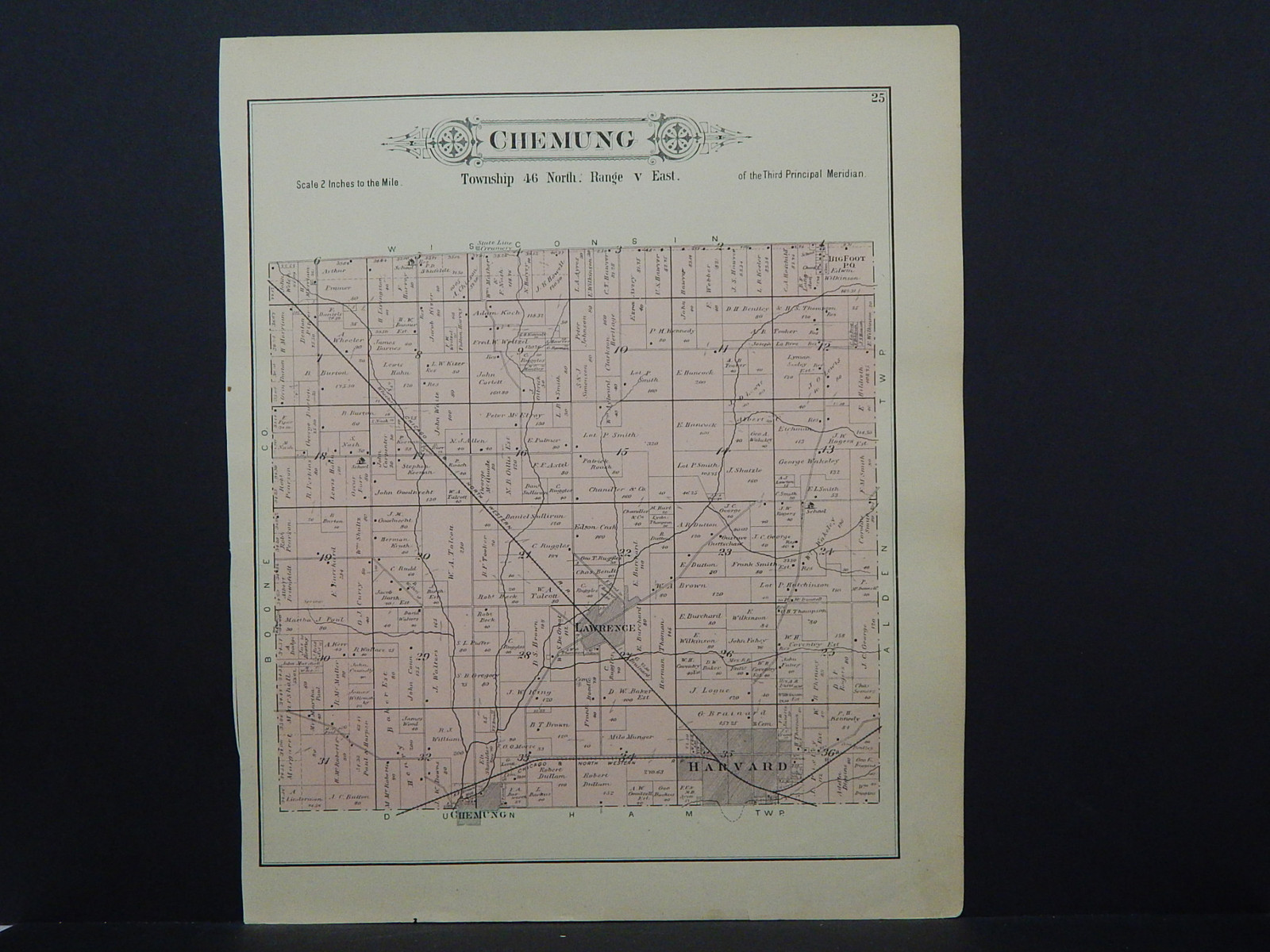 Illinois, McHenry County Map, 1892 Township of Chemung L16#73 | eBay
