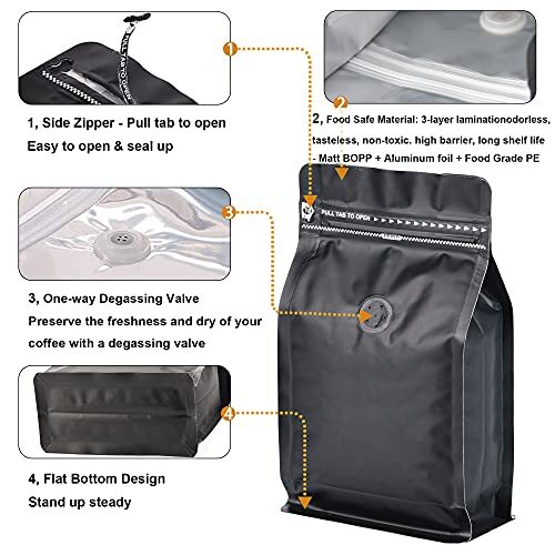 50 Pack Coffee Bags With Aluminum Foil And Degassing Valve Resealable ...