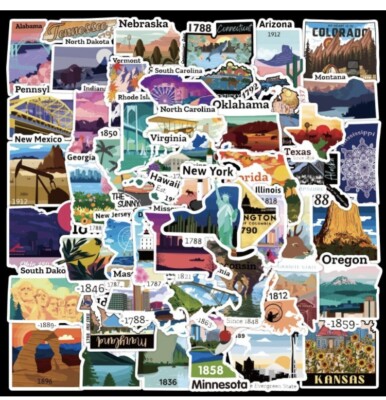 51 pcs USA STATE MAP SYMBOL STICKERS US STATE VISITED Skateboard Lot ...