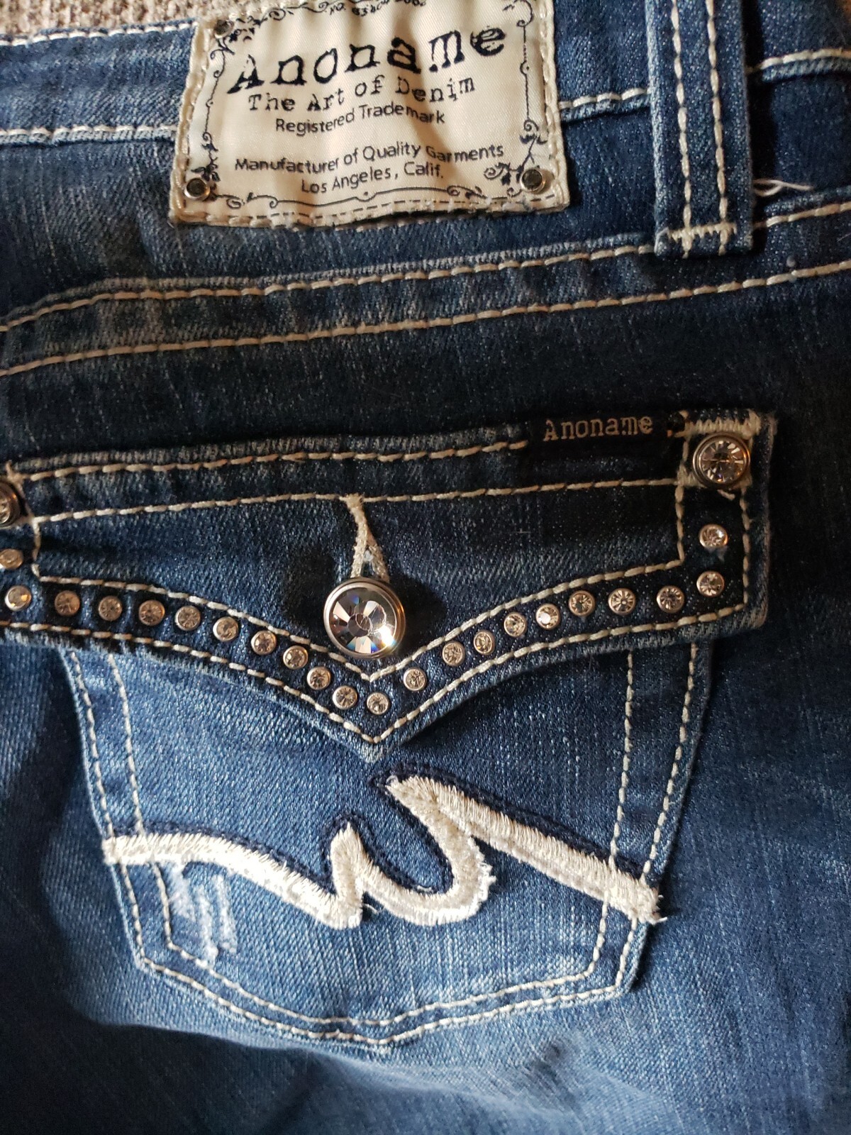 Anoname Joelle Navy Blue Boot Cut Jeans Womans Size 28 Bling Pockets | eBay