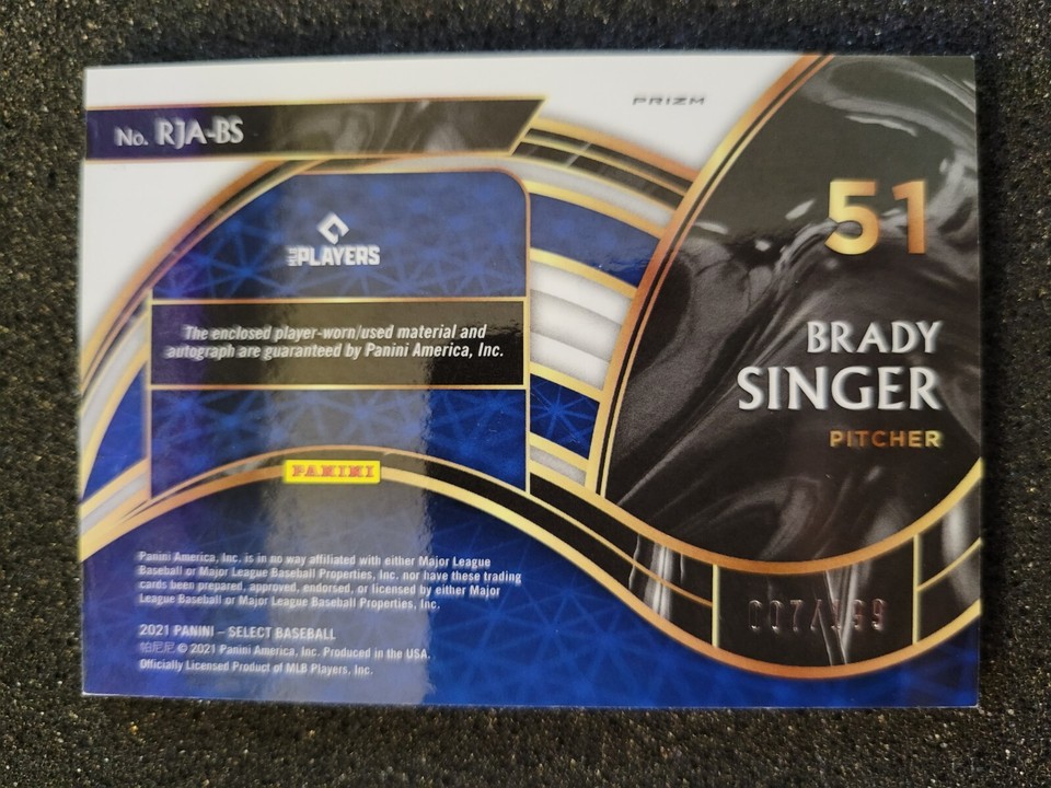 Brady Singer 2021 PANINI SELECT ROOKIE JERSEY AUTO #D /199 KANSAS CITY ...