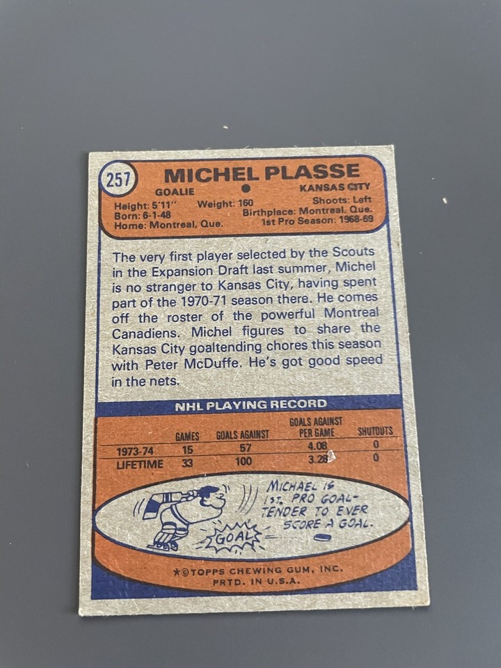 1974-75 Topps #257 Michel Plasse | eBay