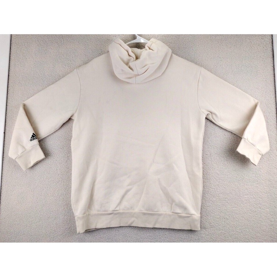 Adidas Men's Cream Pullover Hoodie Sweatshirt Logo Trefoil Pocket Size ...