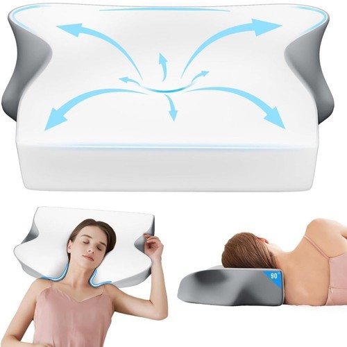 Pillow Cube Neck Pillow White Back and Side Sleepers Memory Foam ...