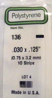 EVERGREEN #136 STYRENE STRIPS .030 X .125 (10 ea) | eBay