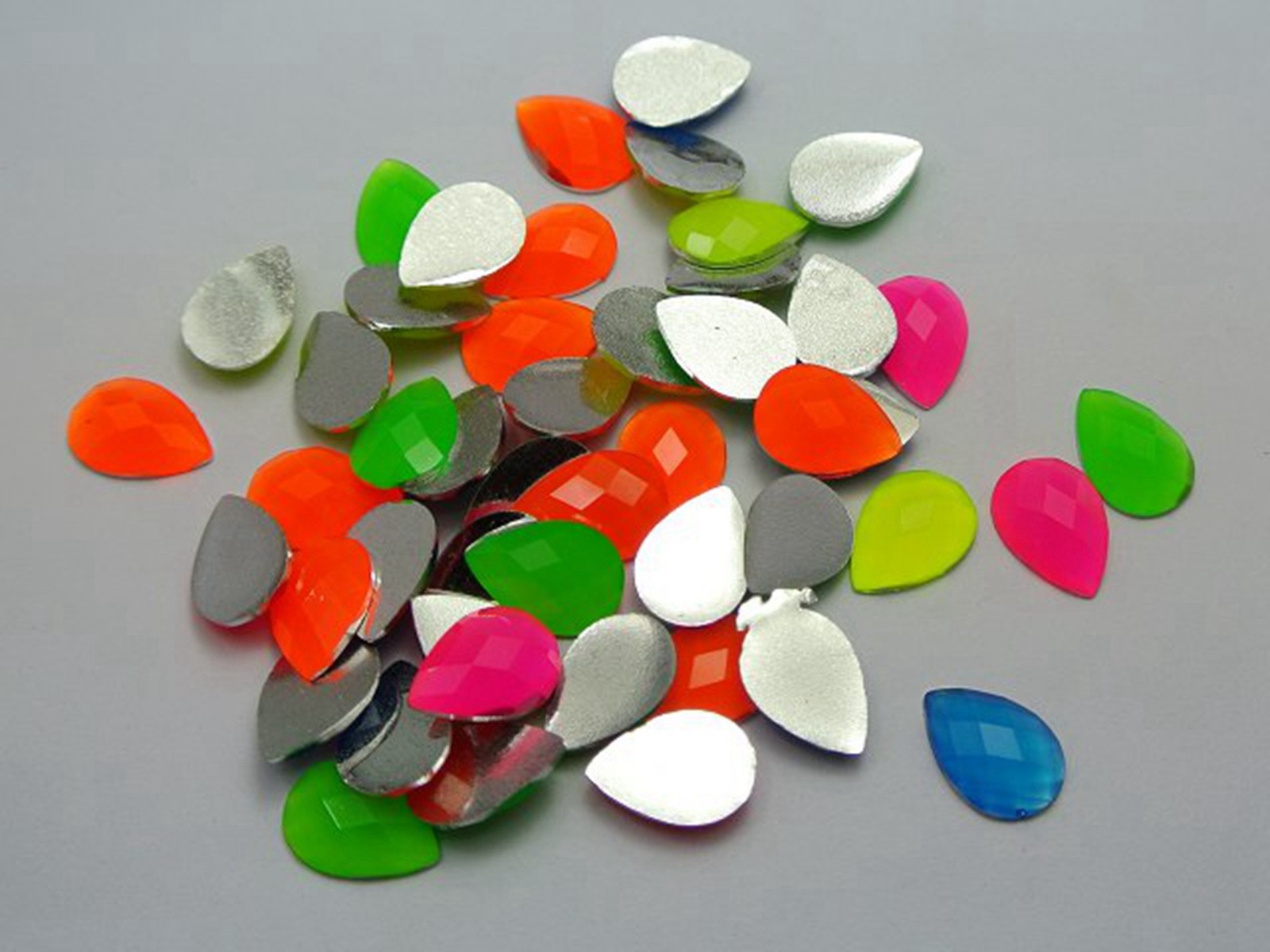 100 Mixed Neon Color Flatback Acrylic Teardrop Rhinestone Gems 10X14mm ...