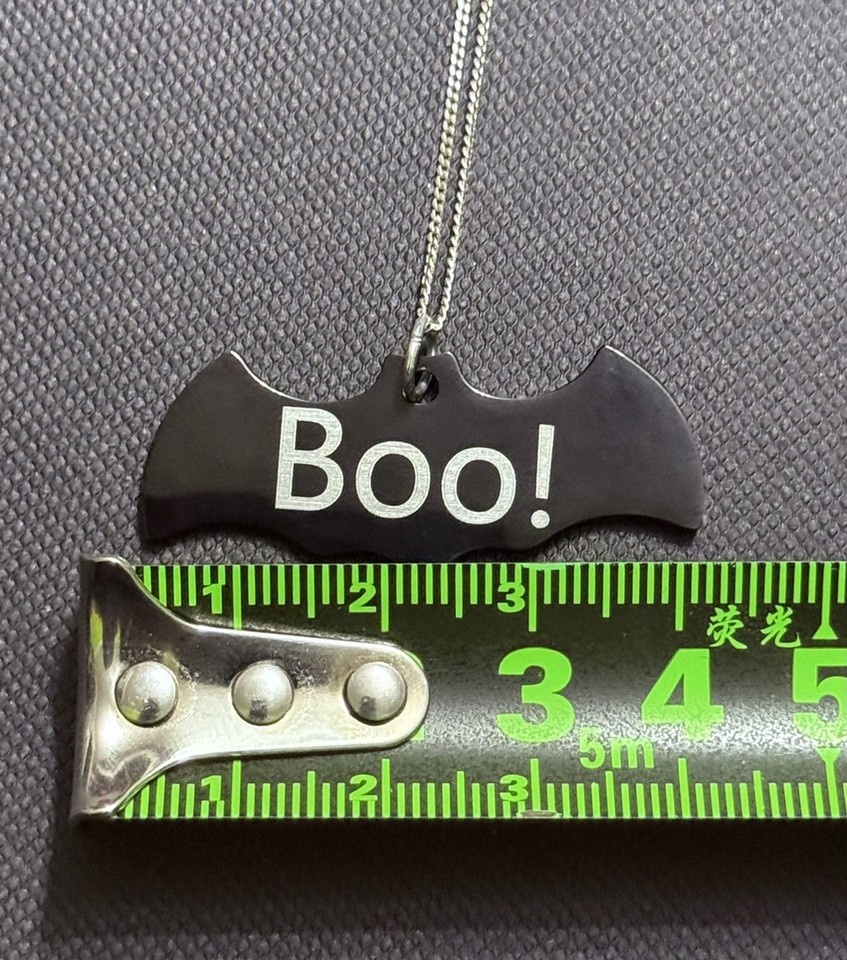 Haunt Me Boo Black Bat Slogan Silver Tone Chain Necklace Horror Goth ...