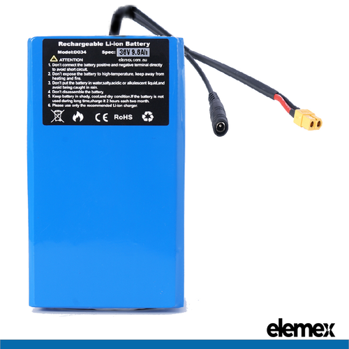 Elemex 36V 10Ah eBike Lithium RECTANGLE Battery Pack W/BMS+Charger+Case ...