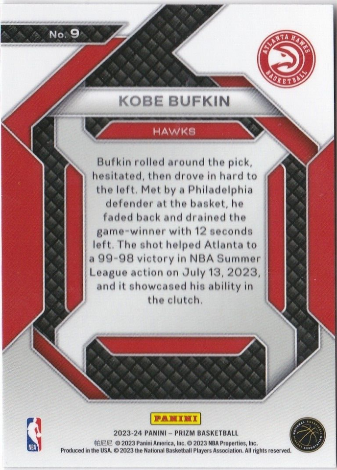 2023-24 Panini Prizm Rookie Emergent #9 Kobe Bufkin - Atlanta Hawks | eBay