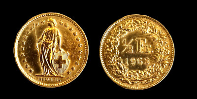 Switzerland Silver Half ½ Franc Coin Dated 1962 Standing Helvetia Lance ...