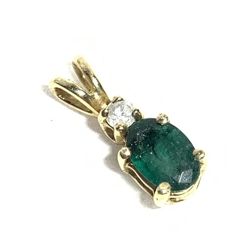 ADL 14K Gold Emerald Green Diamond Petite Pendant Signed Oval Solitaire ...