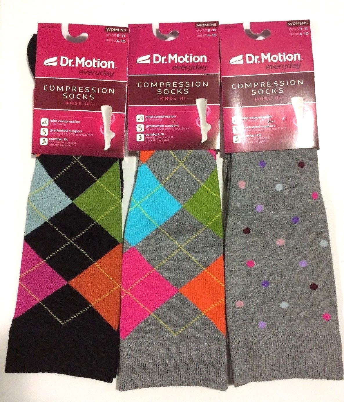 Dr. Motion Mild Compression 8-15mmHg Knee-Hi Women's Socks, 3 Pairs | eBay