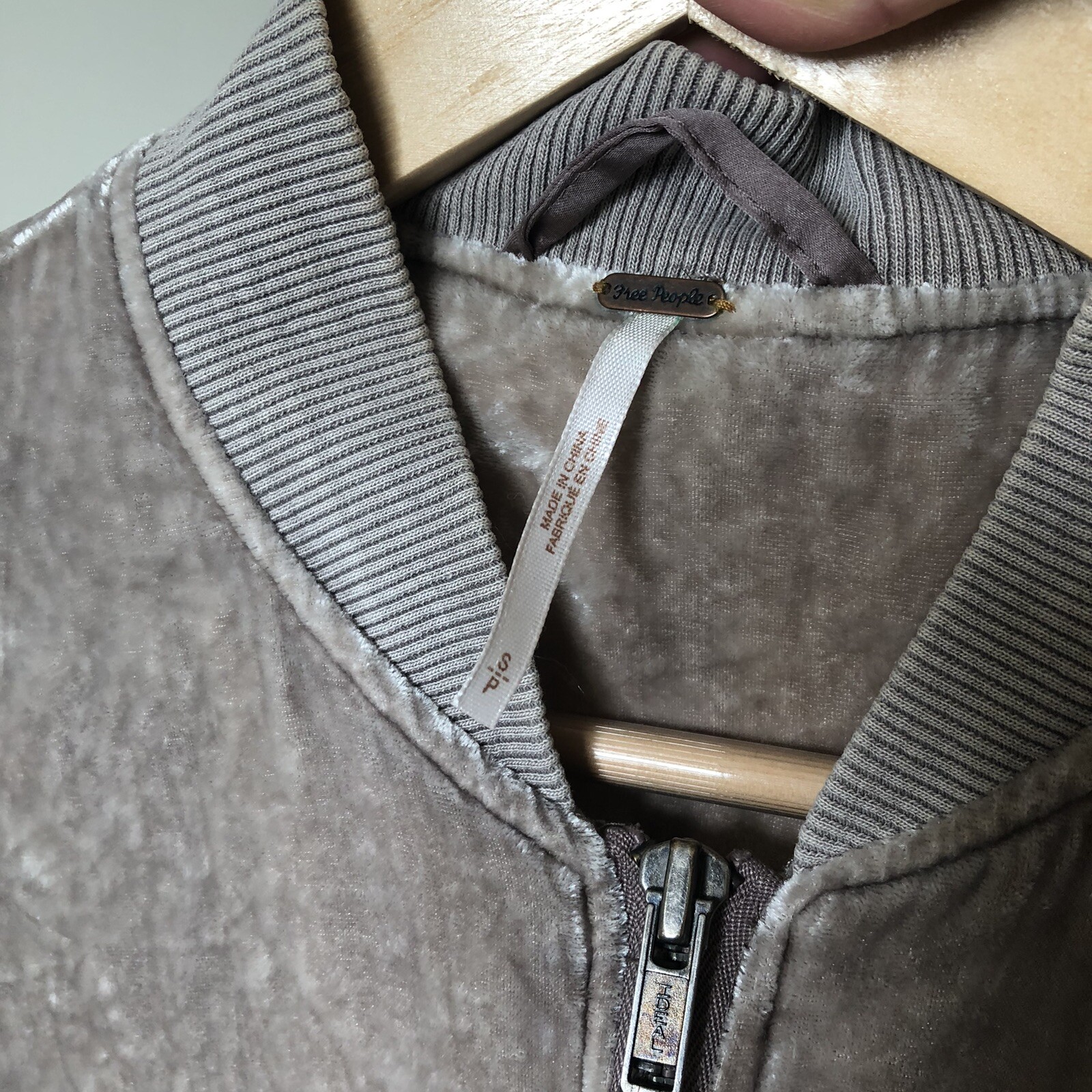 Free People Sz S Crushed Velvet Jacket Bomber Jacket Ruched Beige Tan ...