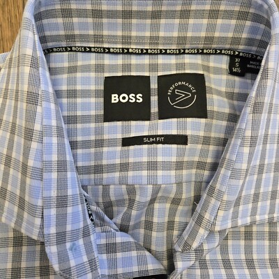Hugo Boss Performance Dress Shirt Slim Fit Size S 37 / 14 Blue And ...