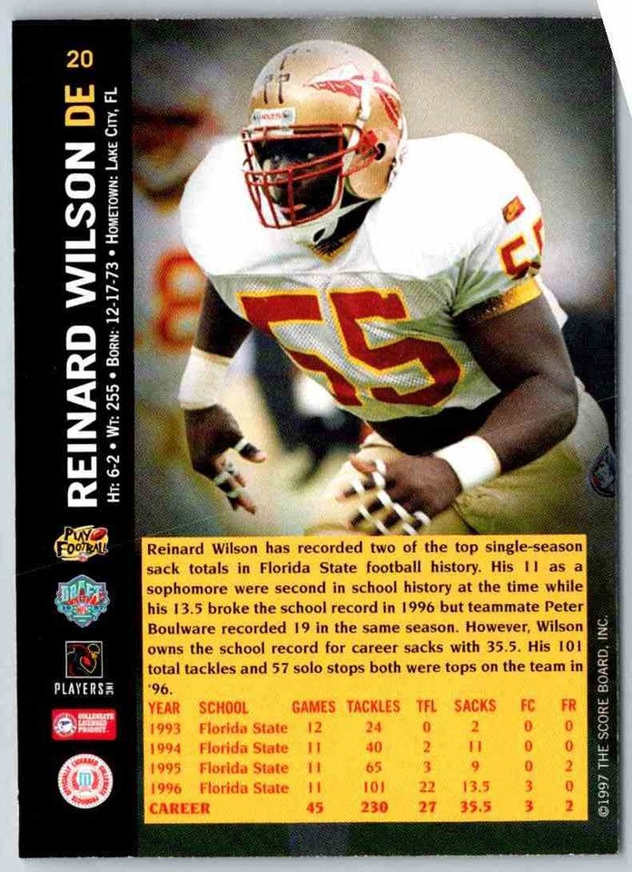 1997 Score Board Sb Reinard Wilson #20 Football Card | eBay