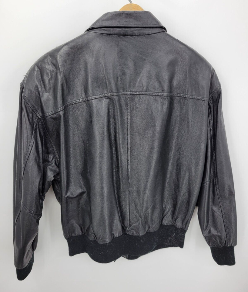 Avanti Leather Jacket Mens Large Black Bomber Pockets Moto Biker Heavy ...
