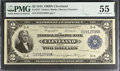 Series Of 1918 $2 Federal Reserve Bank Note Cleveland Battleship Fr#757 ...